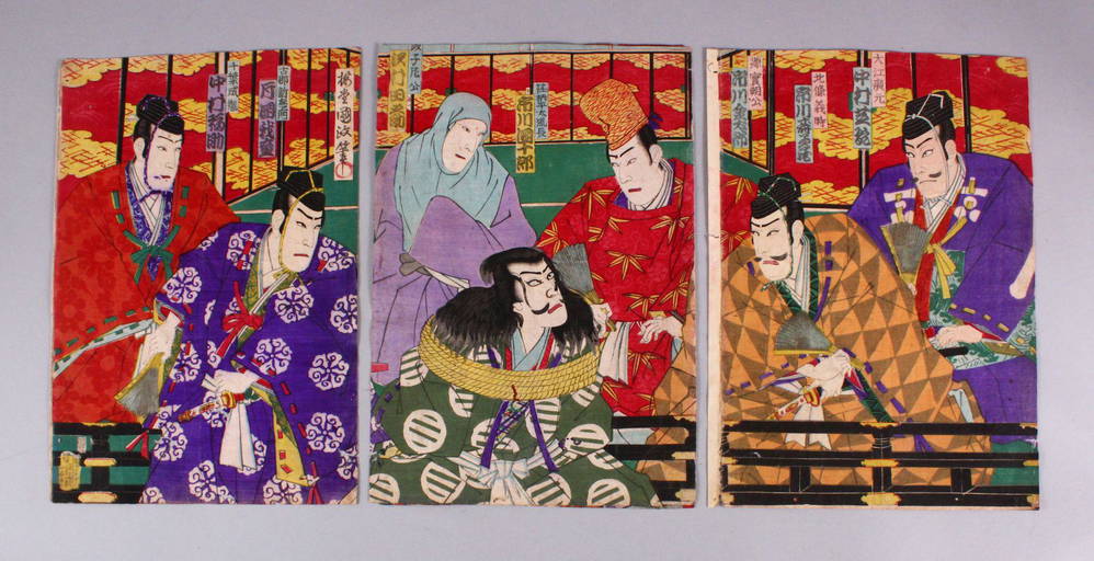 Four Japanese Triptych Woodblock Prints Kunisada