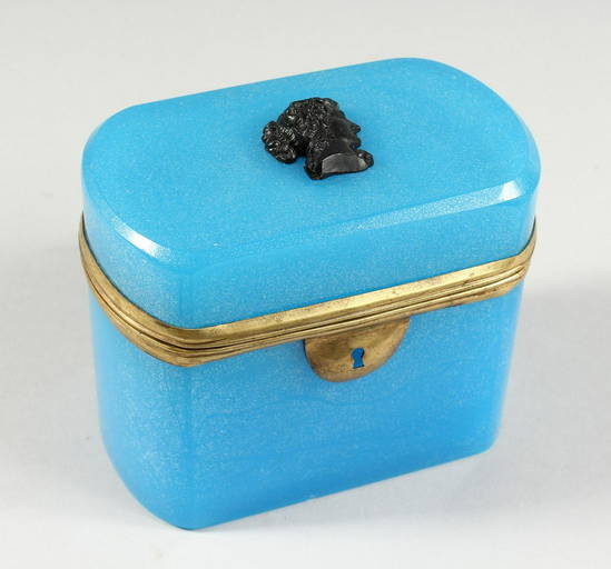 A 19th Century French Blue Glass Box. 4ins Long.