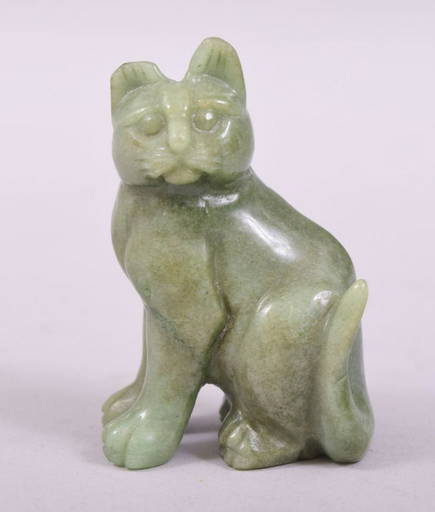 A CHINESE GREEN HARDSTONE / JADEITE FIGURE OF A CAT, - Mar 02, 2022 ...
