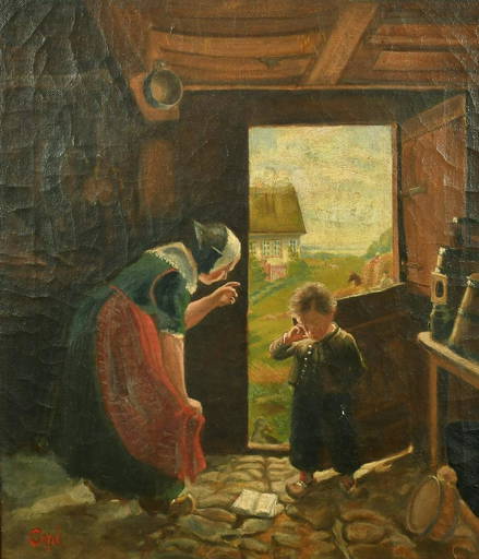 Copi, 19th Century Continental School, Mother And Child In A Cottage ...