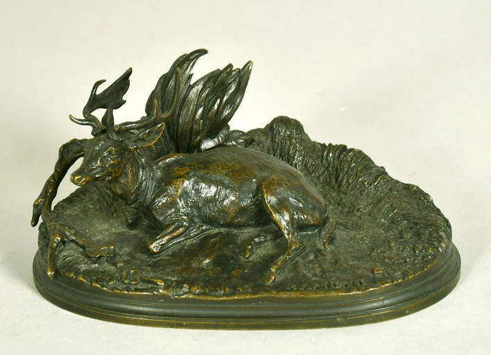Pierre-Jules Mene (1810-1879) French, A bronze model of a recumbent ...