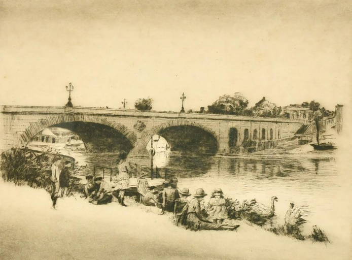 E. Wardle, an etching of Kew Bridge, signed in pencil, 7" x 9" (18 x ...