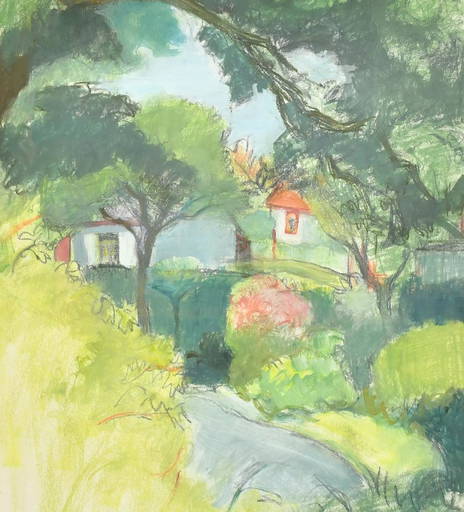 Moira Beatty (1922-2015) a pastel study of a pathway through trees ...