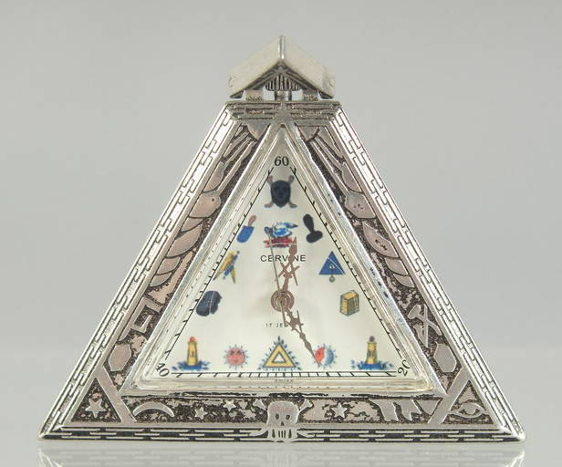 A Cervine Silver Masonic Triangular Watch. 5cm.