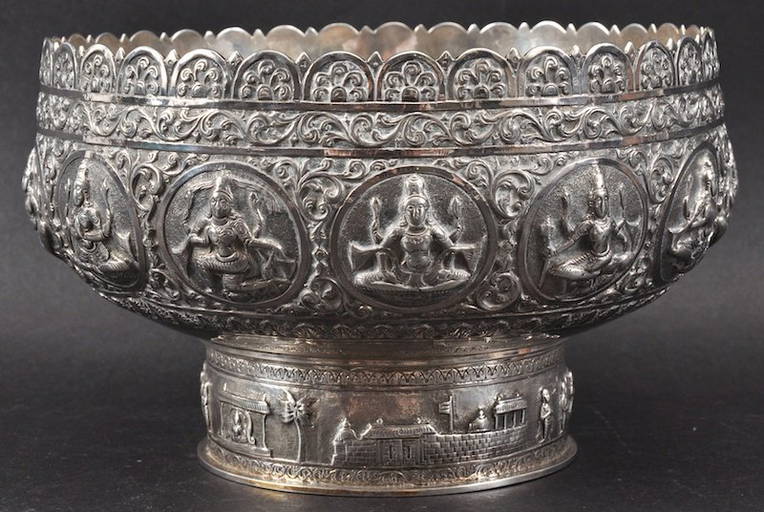 A Good 19th Century Indian Silver Embossed Bowl Decorat