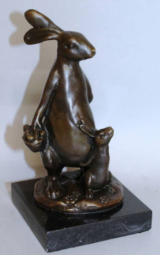 Milo A Rabbit With Young. Signed. 6ins High, On A