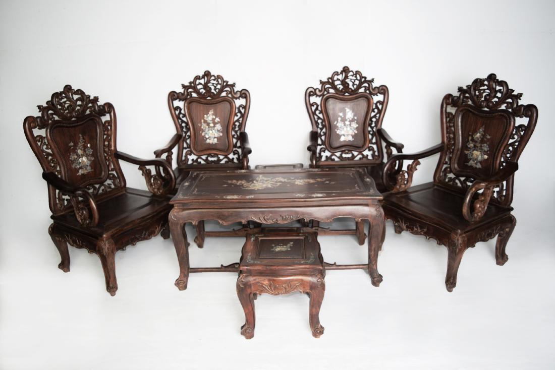 A Chinese Siamese Rosewood (Suanzhi) Living Room Set (7