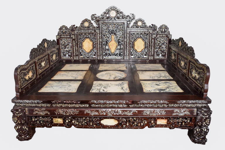 [Chinese] An Old Hardwood Arhat Bed with Marble and Nacre Inlaid - Apr ...