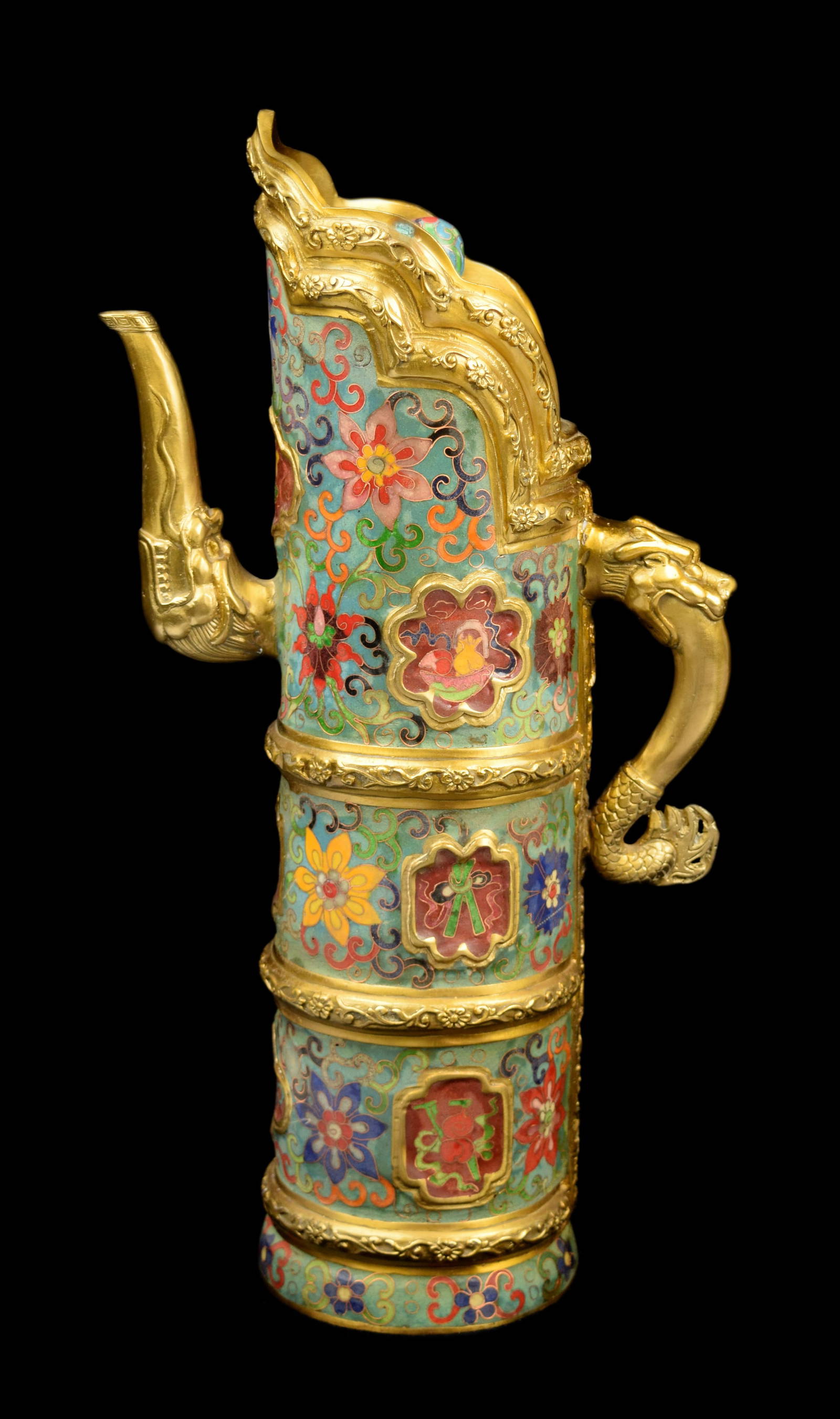 [chinese] A Cloisonne Dragon Fish Handel Doumu Pot Auction
