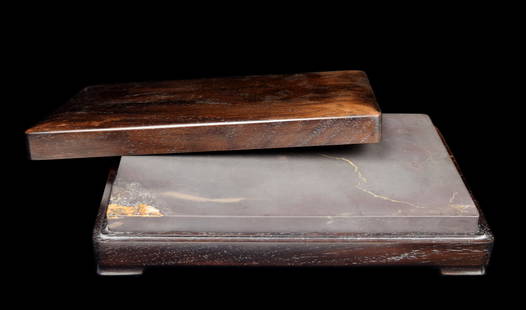 Chinese Collection Old Ink Stone Carving Statue