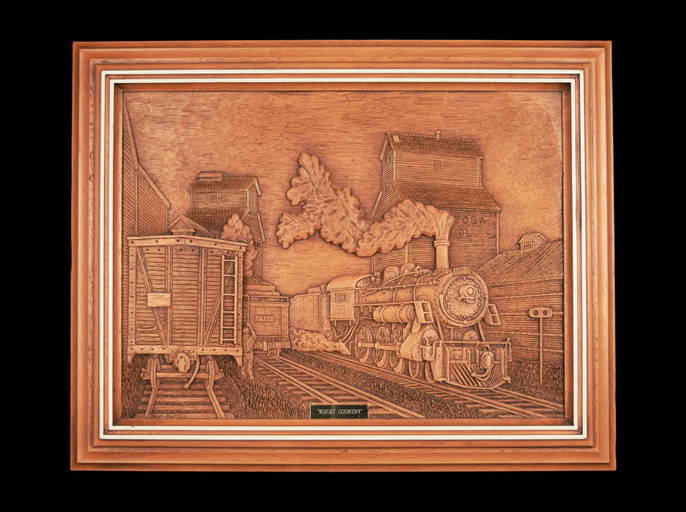 A Wood Relief Carving "wheat Country" By Kim Murray