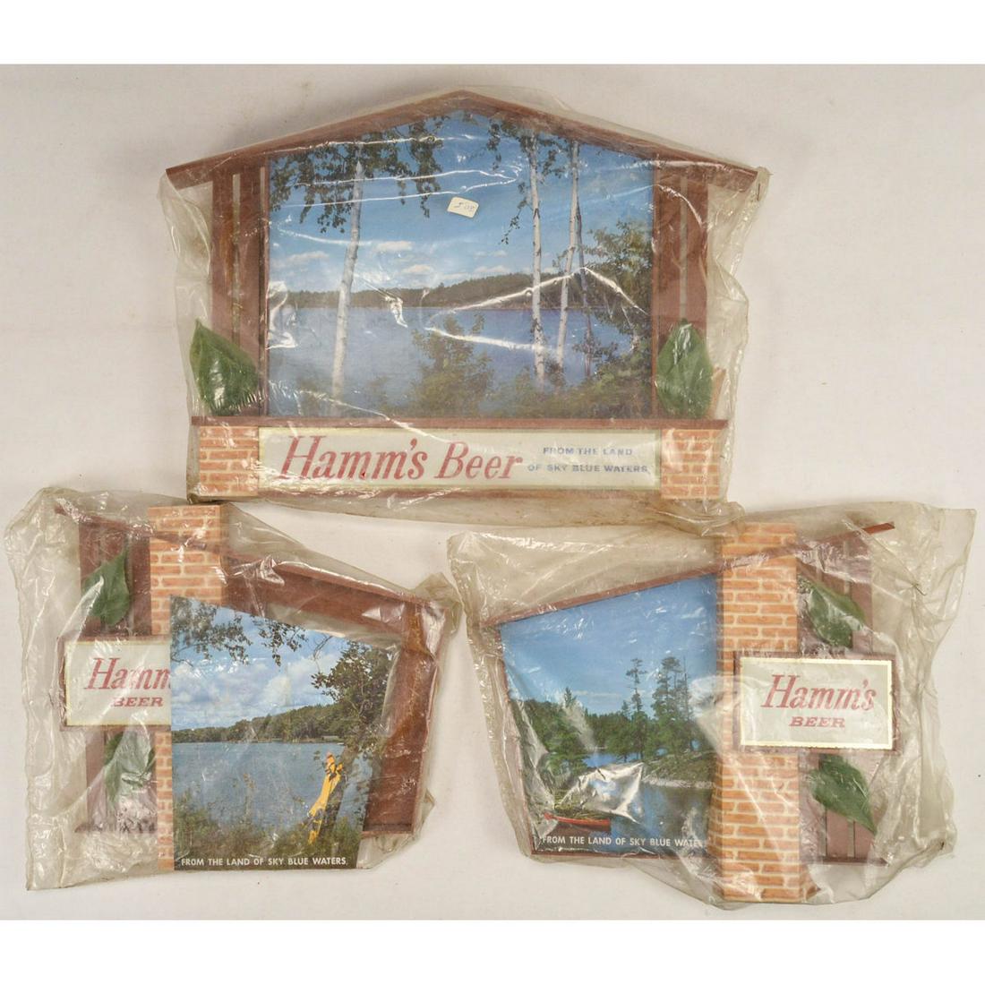 Box Of 3 Parts Vintage Hamm's Beer Ad Signs Nos