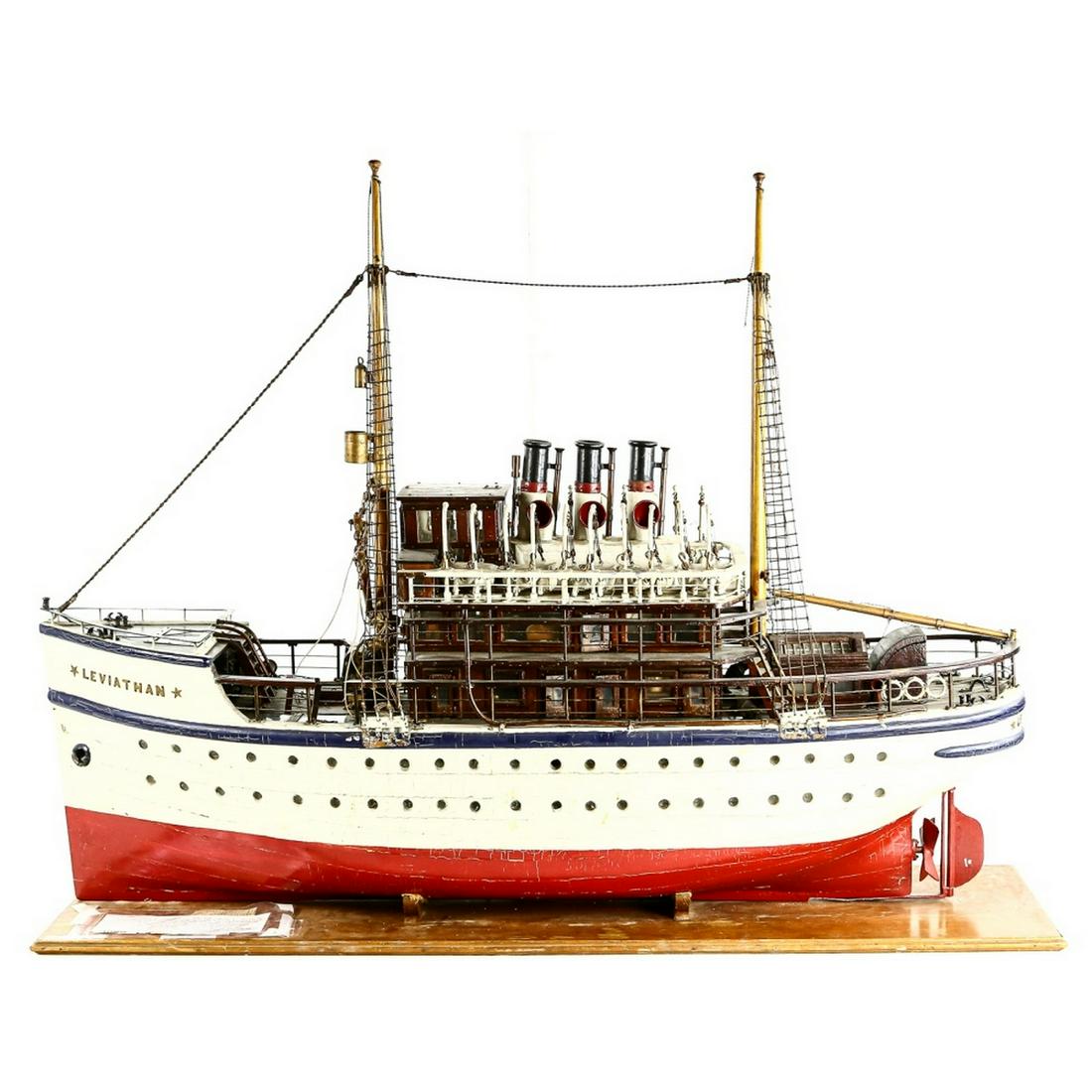Vintage Large Wood Ship Model Of The "leviathan"