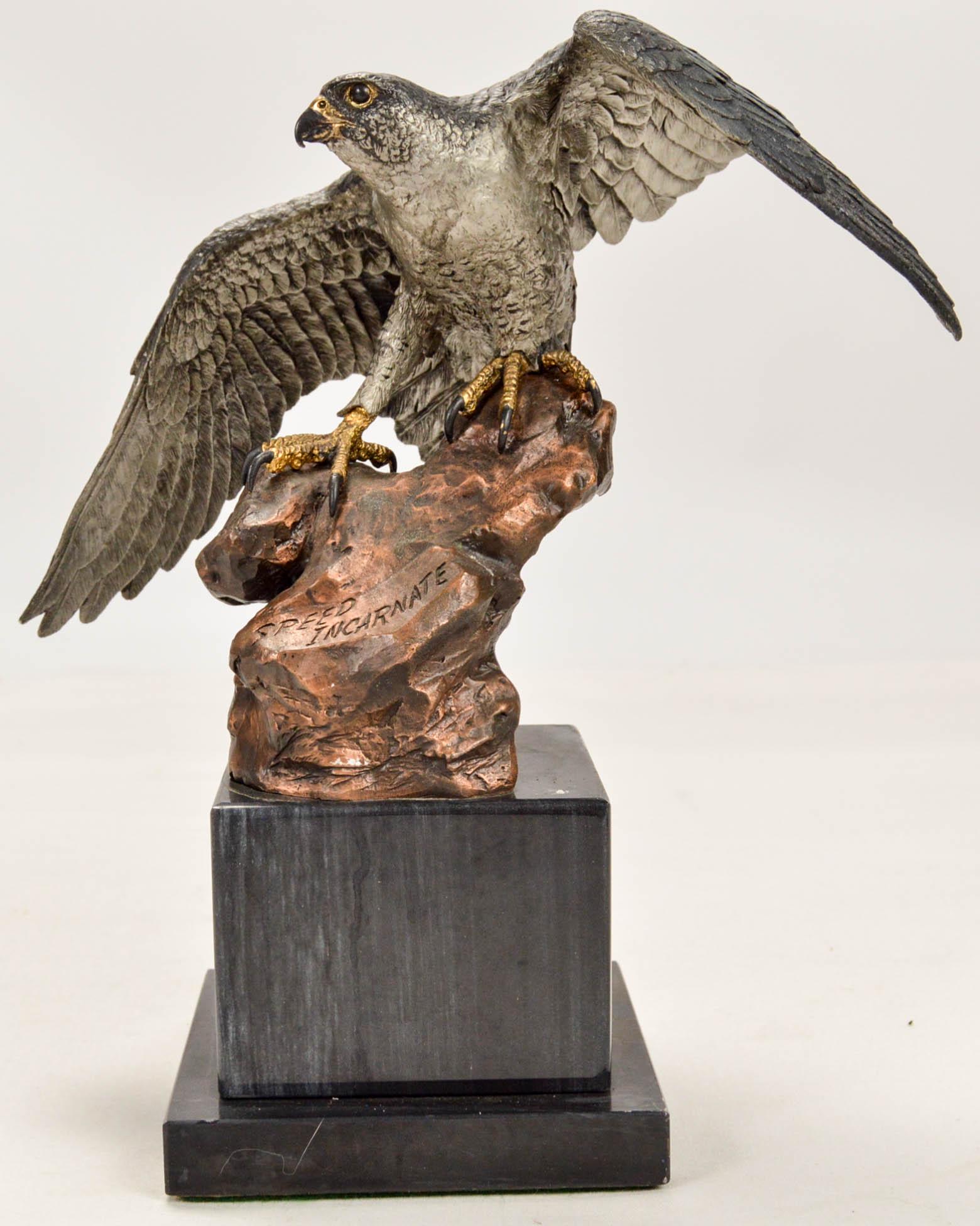 Speed Incarnate Bronze Peregrine Falcon Statue