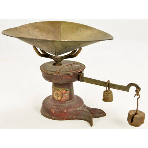 Antique Cast Iron Balance Scale With Brass Tray