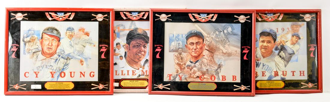 4 Seagram 7 Baseball Hof Bar Mirrors