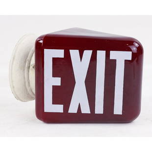 Vintage Glass Exit Sign Light Fixture Globe Kopp Shade Triangle Cover