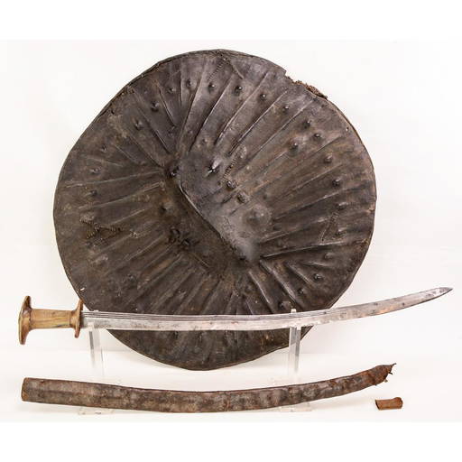 African Hide Shield And Warrior Shotel Sword