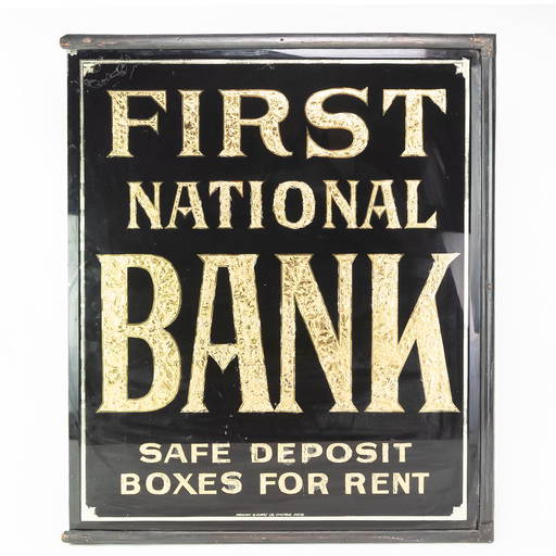 1st National Bank Glass Framed Sign Rawson & Evans