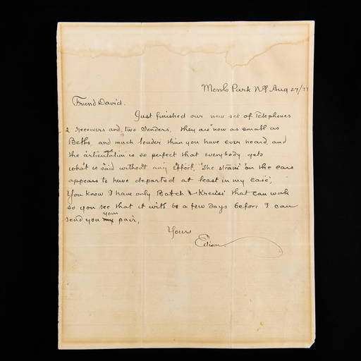 Edison Handwritten Signed Letter 1877