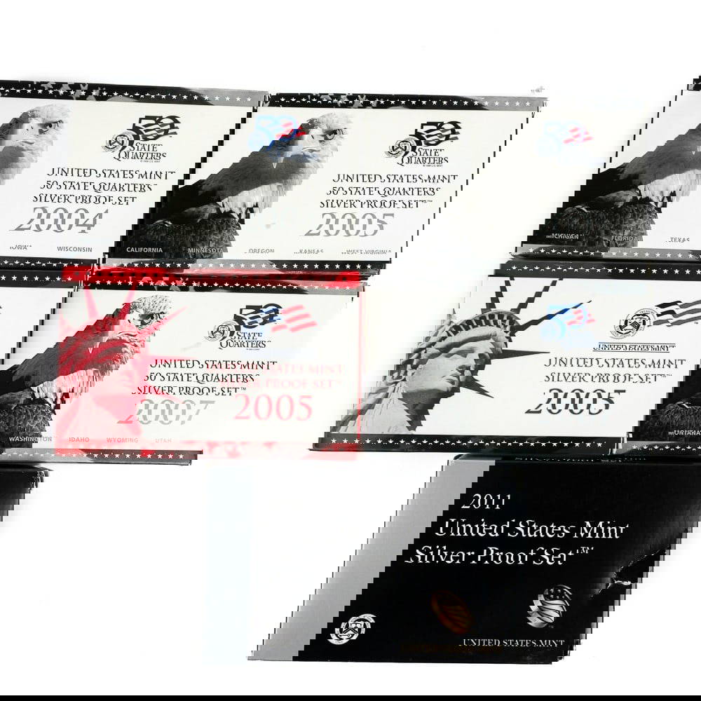 (5) Us Mint 50 State Quarter & Silver Proof Sets Auction