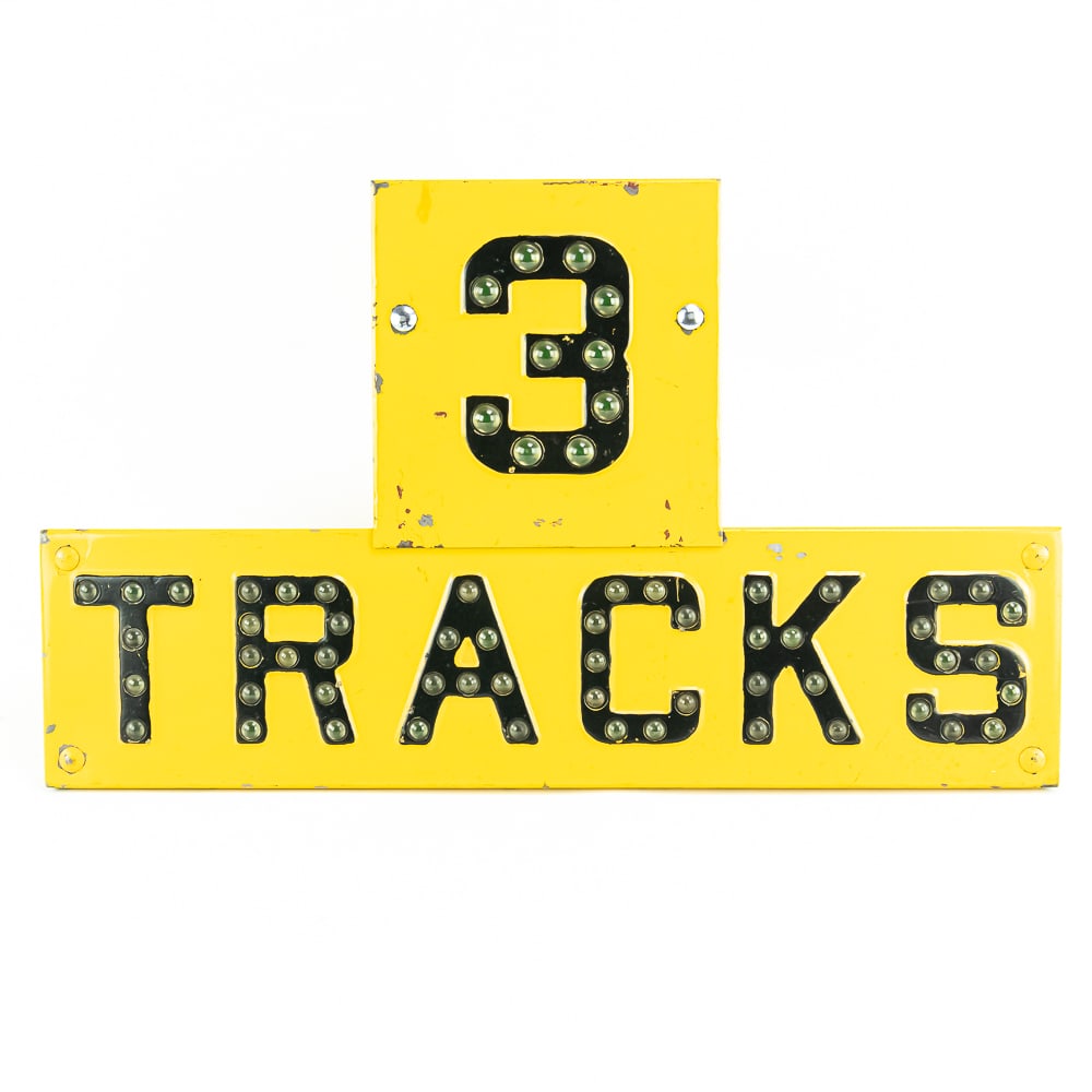 Antique Yellow Railroad 3 Tracks Sign W Cats Eyes Auction