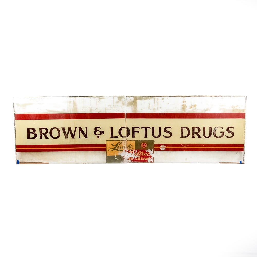 2-piece Reverse Painted Brown & Loftus Drugs Sign Auction