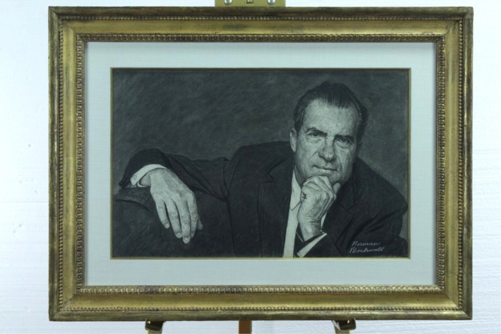 Norman Rockwell Original Charcoal Drawing of Nixon