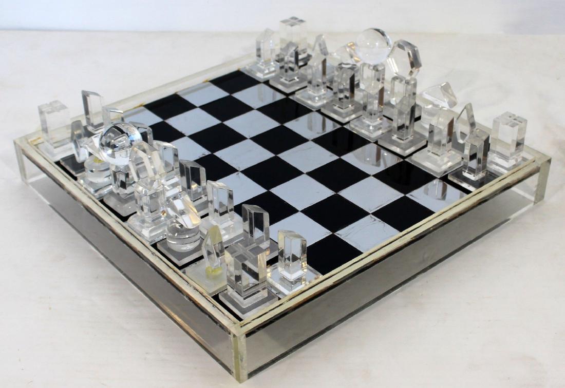 Lucite Acrylic & Aluminum Chess Set 1970s