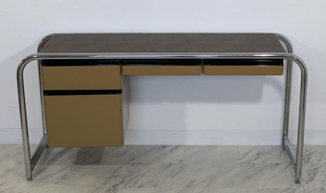 Tubular Chrome Brown Leather Top Desk Sunar Hauserman