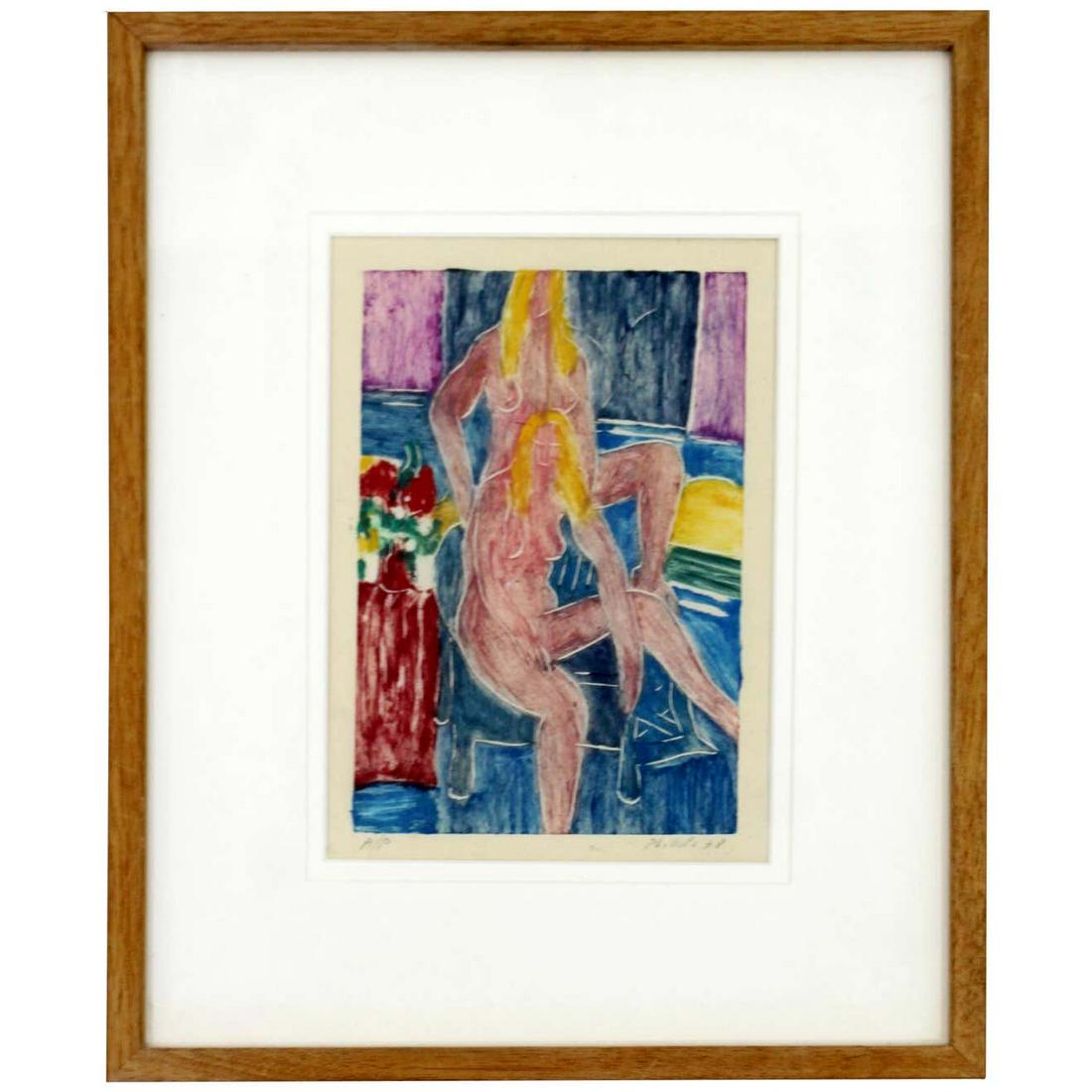 Matt Phillips Nudes Hand Painted Linocut Monotype