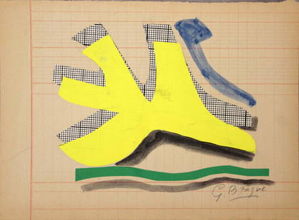 George Braque Original Collage Mixed Media On Drafting Paper