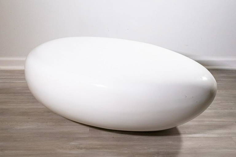 Large White Fiberglass Egg Shaped River Stone Ottoman / Coffee Table
