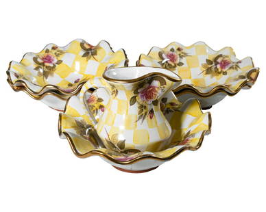 Mackenzie Childs Collection Of Vintage Yellow Ceramics With Canisters 1980s