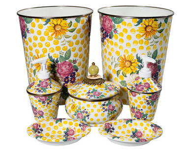 Mackenzie Childs Collection Of Vintage Yellow Ceramics With Canisters 1980s