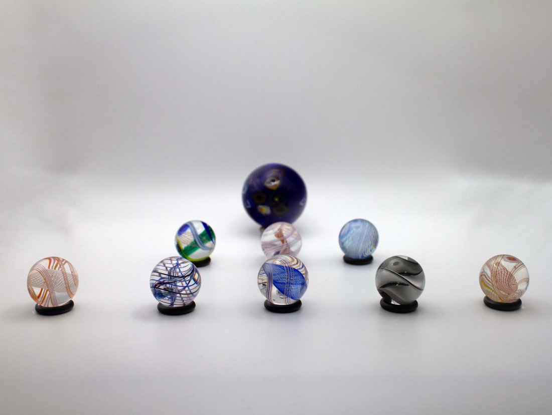 Steven Maslach Set Of 8 Studio Art Glass Marbles With Modern Murrine ...
