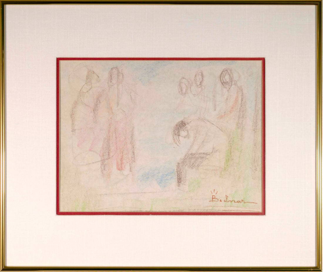 Bertalan Bodnar Signed Figurative Expressionist Colored Pencil Drawing ...