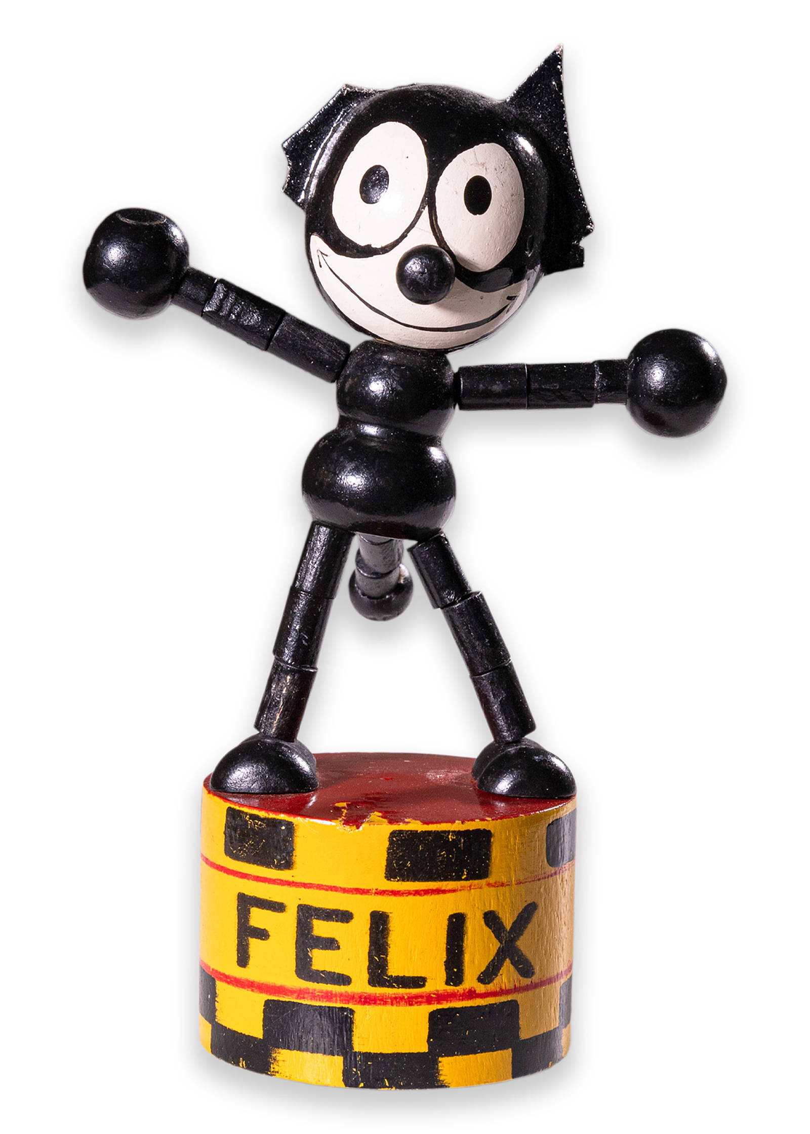 Felix The Cat Cartoon Antique Push Button Collapsing Wooden Toy Puppet ...