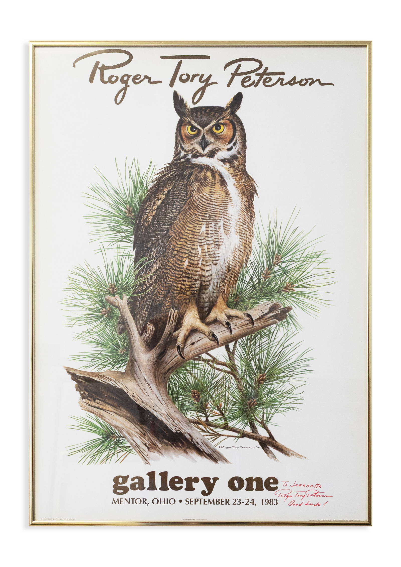 Roger Troy Peterson Owl Gallery One Ohio 1983 Vintage Exhibition Lithographic Poster Auction