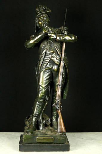 Large Cast Metal Figure Statute Of French 1792 Soldier