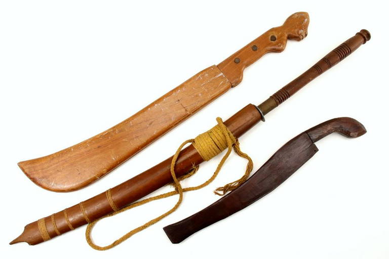 Lot Of 3 Burmese Dha Sword, Philippine Talibon Dagger