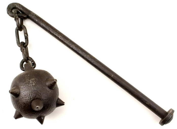 Massive Iron Flail Mace Of The Medieval Knight Style.