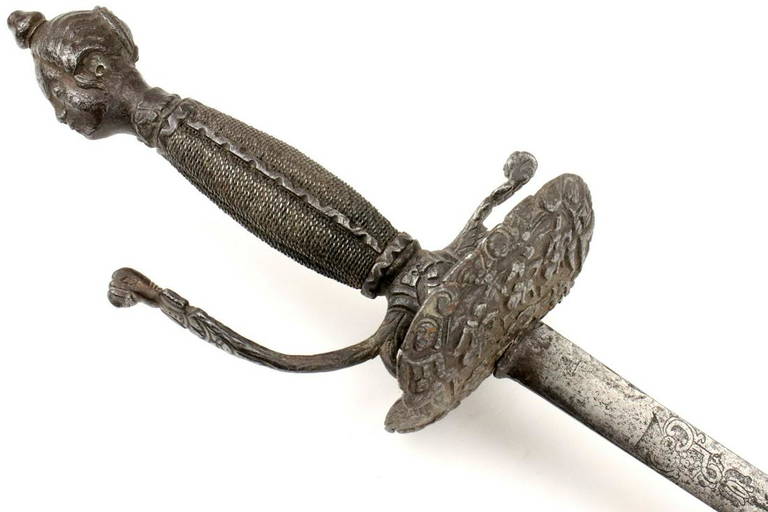 Rare 16th 17th C. Dutch Rapier Sword With Chiseled Steel Mounts, A ...