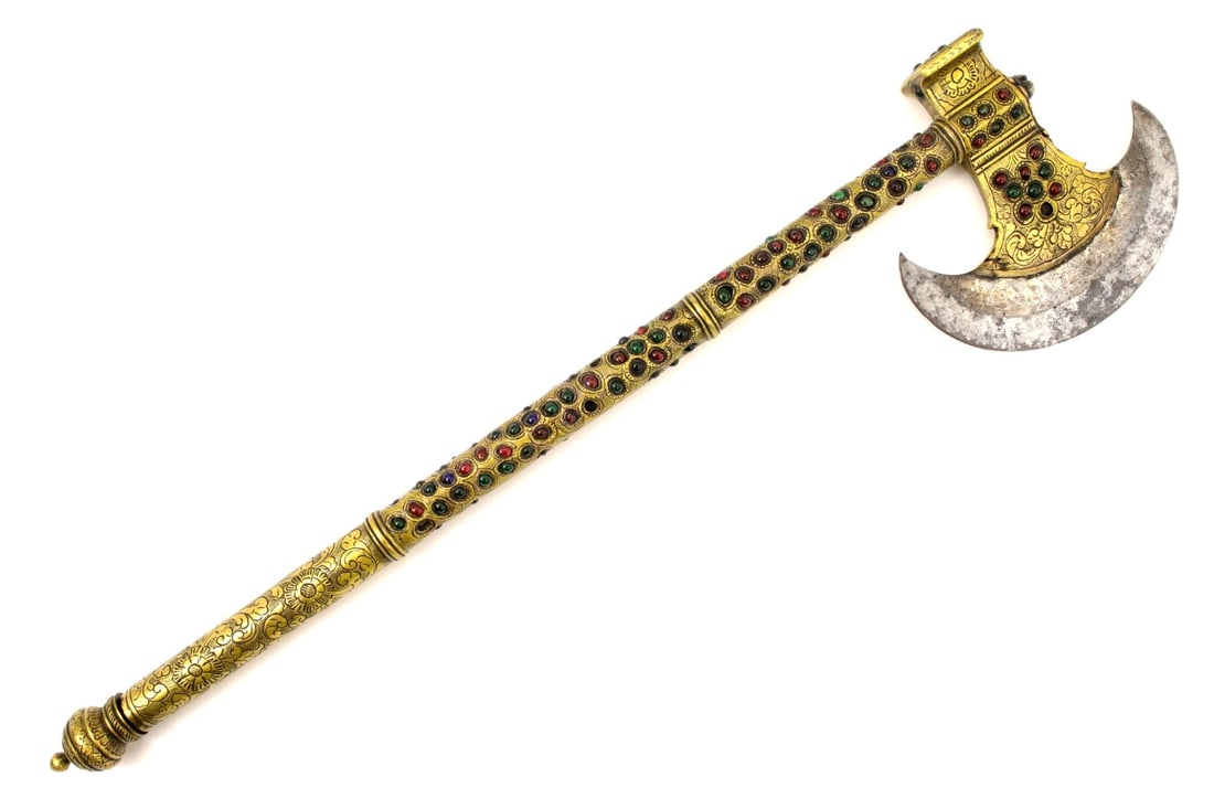 Very Fine 17th-18th C. Islamic Mughal Indian Tabar Battle Axe With ...