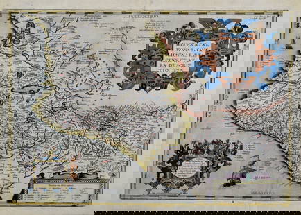 Very Rare Mexico Nova Hispania 1579 Hand Colored Map