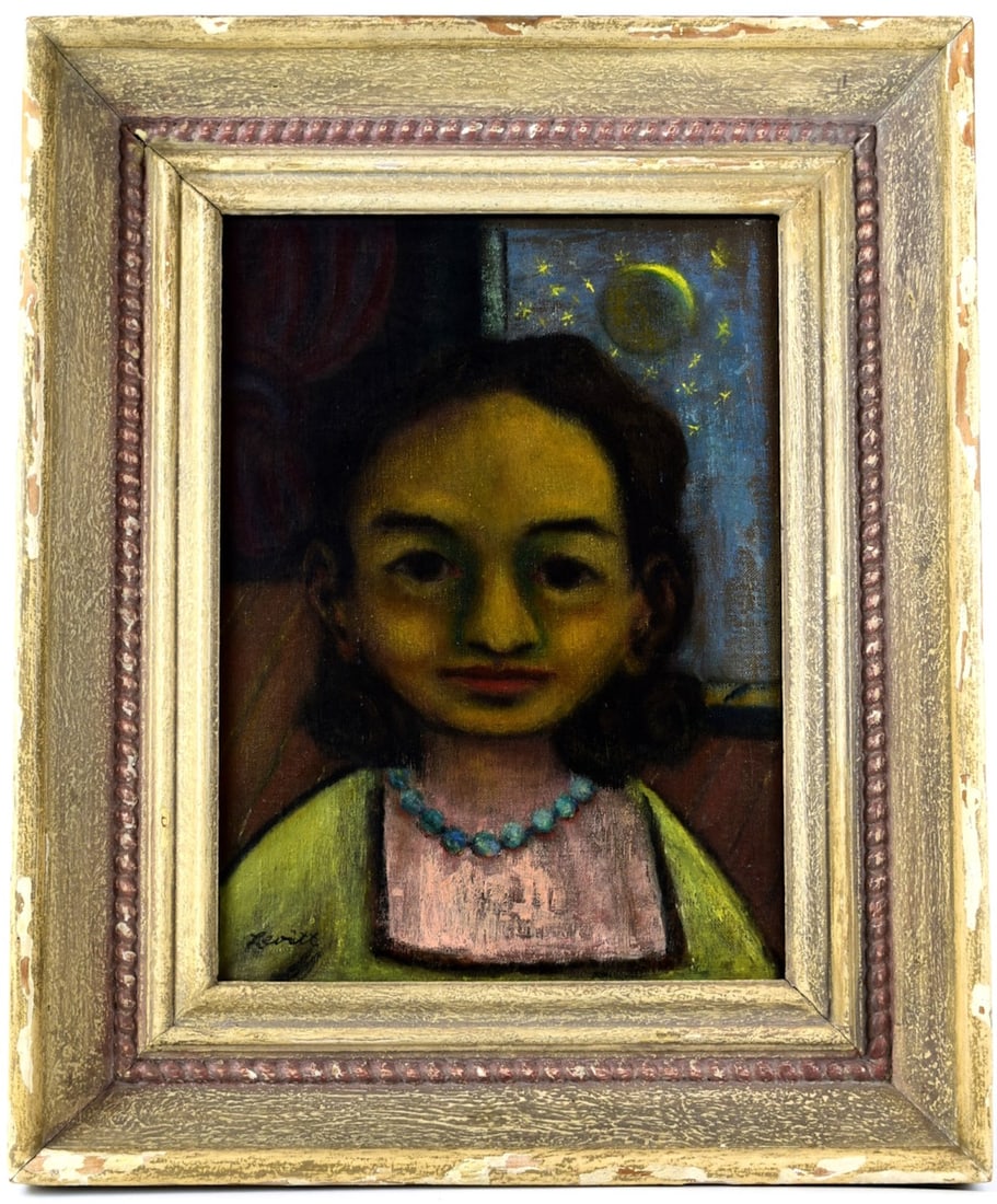 American Alfred Levitt A Young Girl Portrait Oil On Canvas Auction