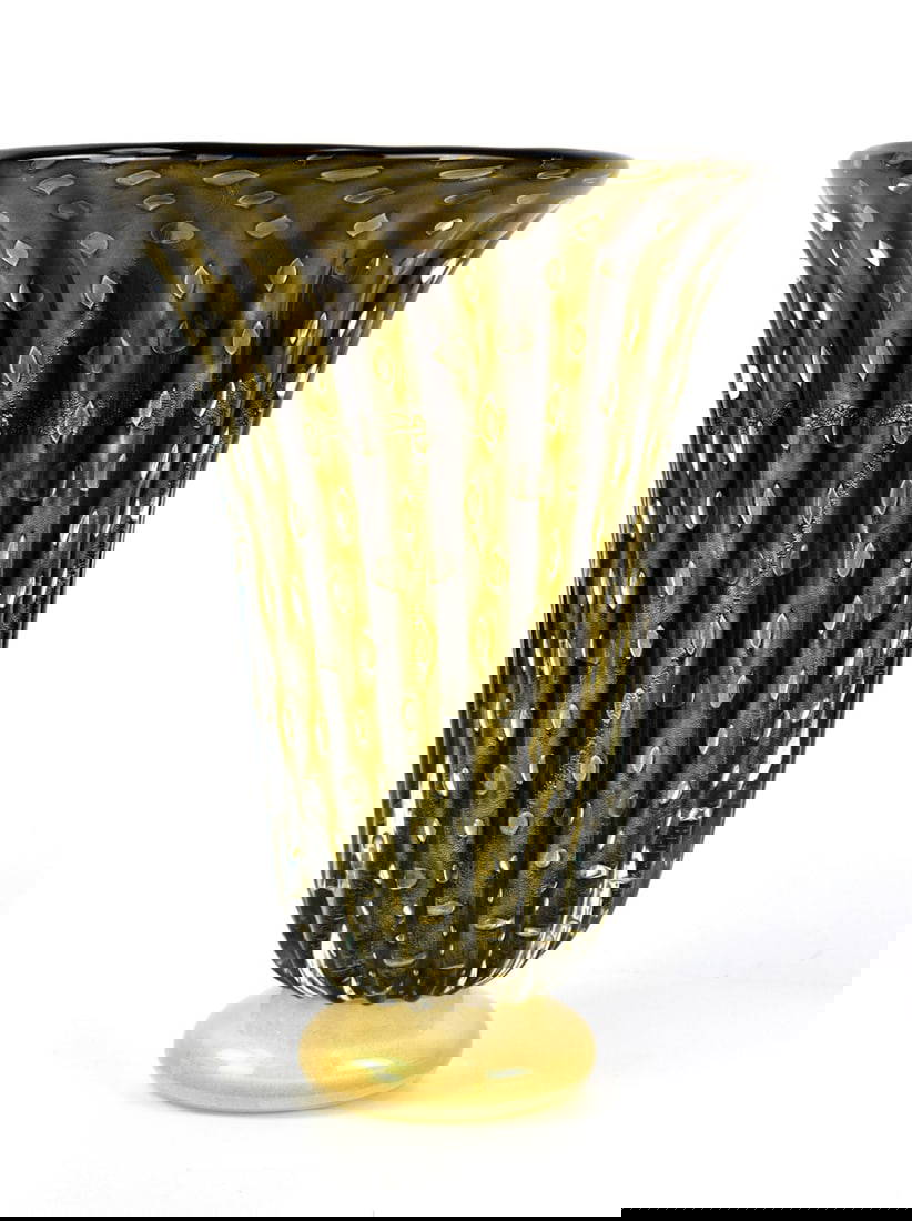 Vintage Vittorio Rigattieri Murano Art Glass Vase With Gold Accents Auction