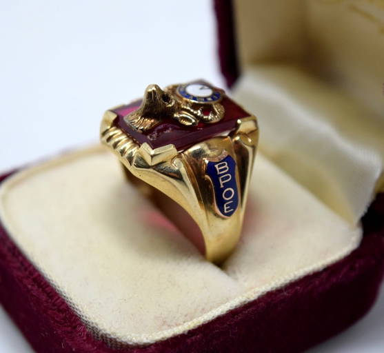 Vintage B.p.o.e. Elks Lodge 10k Gold Enamel Signet Ring
