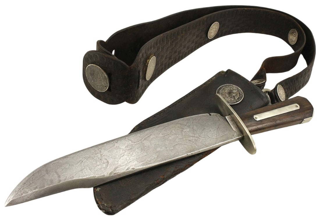 Spectacular 19th C. Mexican Rig Of Massive Bowie Knife With Silver Peso ...