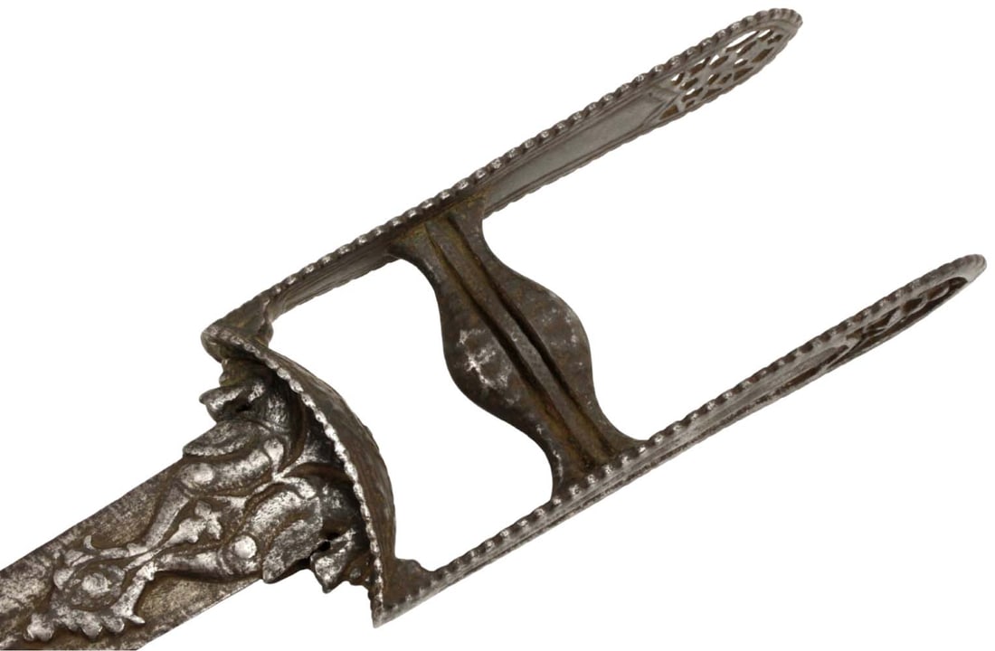 Very Good 17th C. Mughal Indian Katar Dagger With Elaborate Chiseled ...